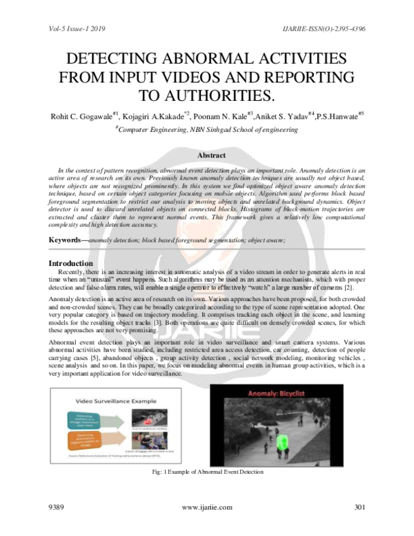 Pdf Detecting Abnormal Activities From Input Videos And Reporting To Authorities