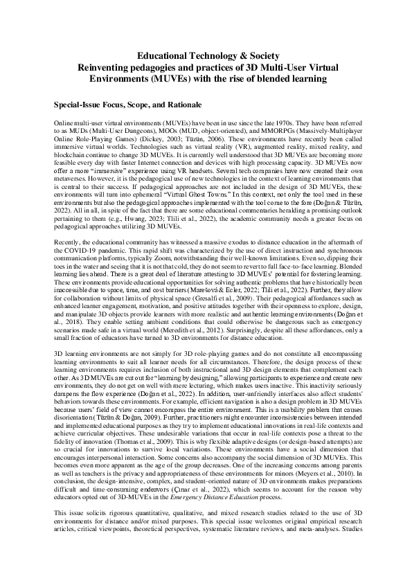 (PDF) Reinventing pedagogies and practices of 3D Multi-User Virtual Environments (MUVEs) with ...