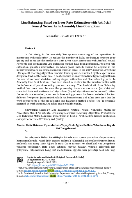 Pdf Line Balancing Based On Error Rate Estimation With Artificial Neural Networks In Assembly