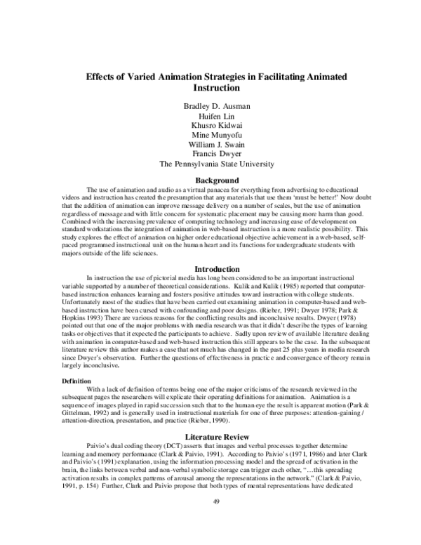 (PDF) Effects of Varied Animation Strategies in Facilitating Animated Instruction