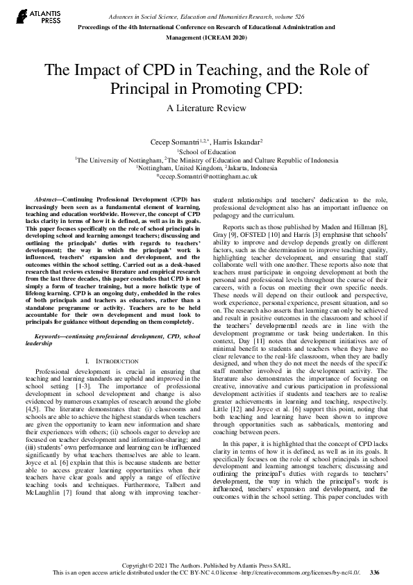 (PDF) The Impact of CPD in Teaching, and the Role of Principal in ...