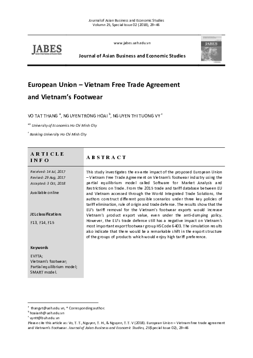 (PDF) European Union – Vietnam Free Trade Agreement and Vietnam’s Footwear