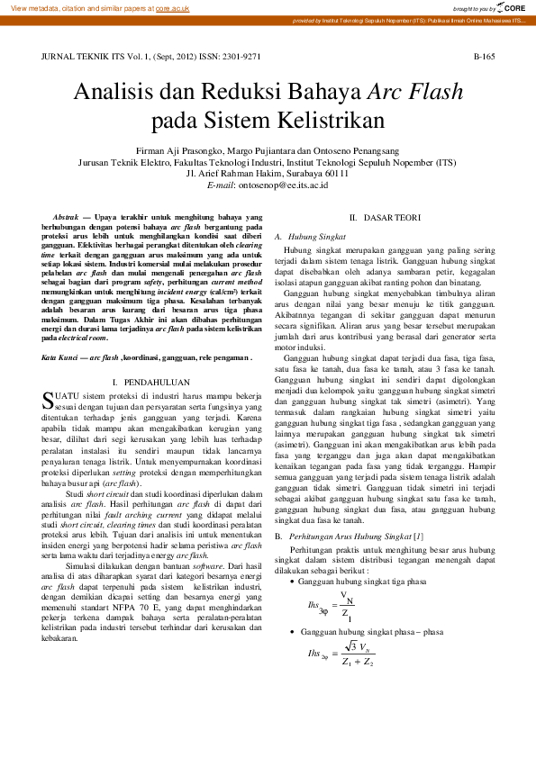 (PDF) Analisis dan Reduksi Bahaya Arc Flash pada Sistem Kelistrikan