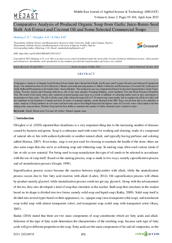 (PDF) Comparative Analysis of Produced Organic Soap from Garlic Juice-Benni-Seed Stalk Ash ...