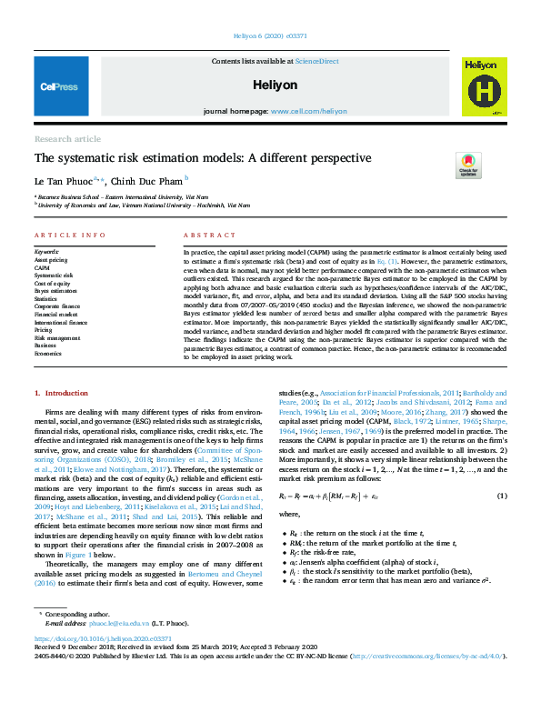 (PDF) The systematic risk estimation models: A different perspective