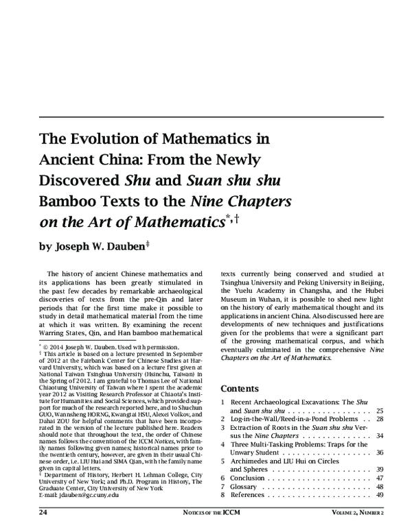 (PDF) The Evolution of Mathematics in Ancient China: From the Newly ...