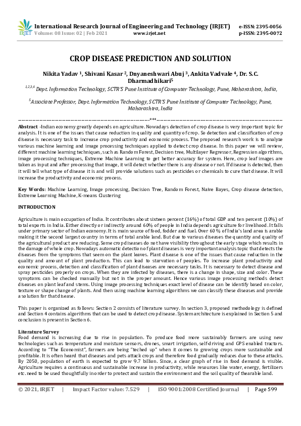(PDF) Crop Disease Prediction and Solution
