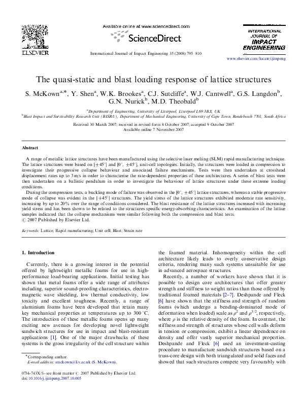 (PDF) The quasi-static and blast loading response of lattice structures