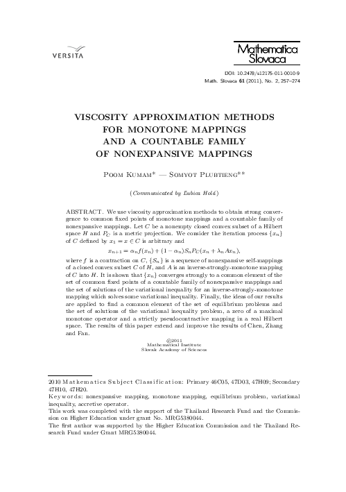 (PDF) Viscosity approximation methods for monotone mappings and a countable family of ...