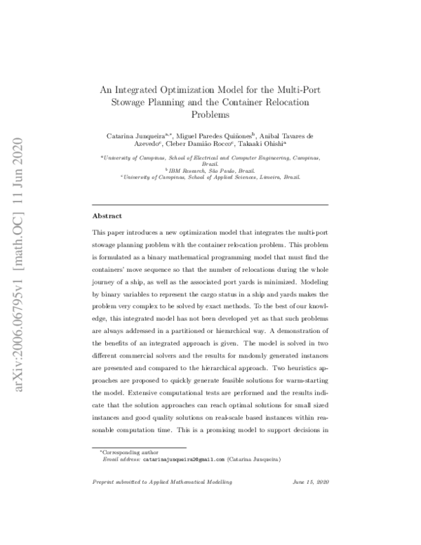 (PDF) An Integrated Optimization Model for the Multi-Port Stowage ...