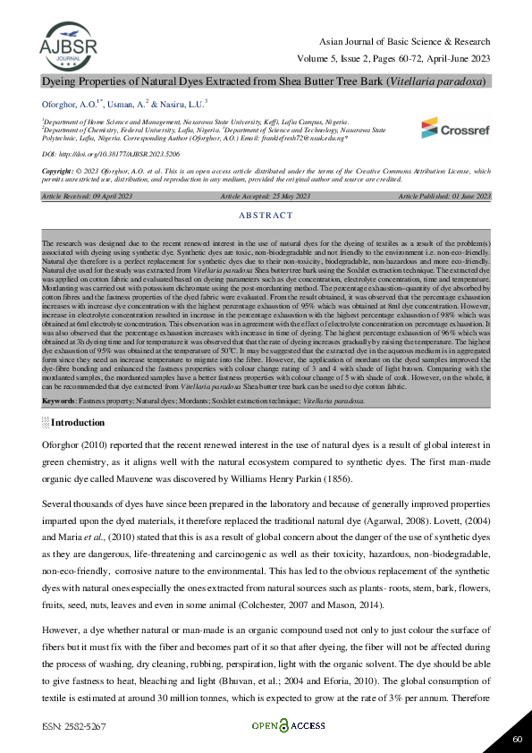 (PDF) Dyeing Properties of Natural Dyes Extracted from Shea Butter Tree ...