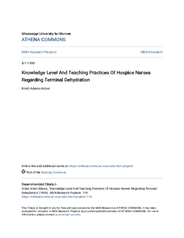 (PDF) Knowledge Level And Teaching Practices Of Hospice Nurses ...