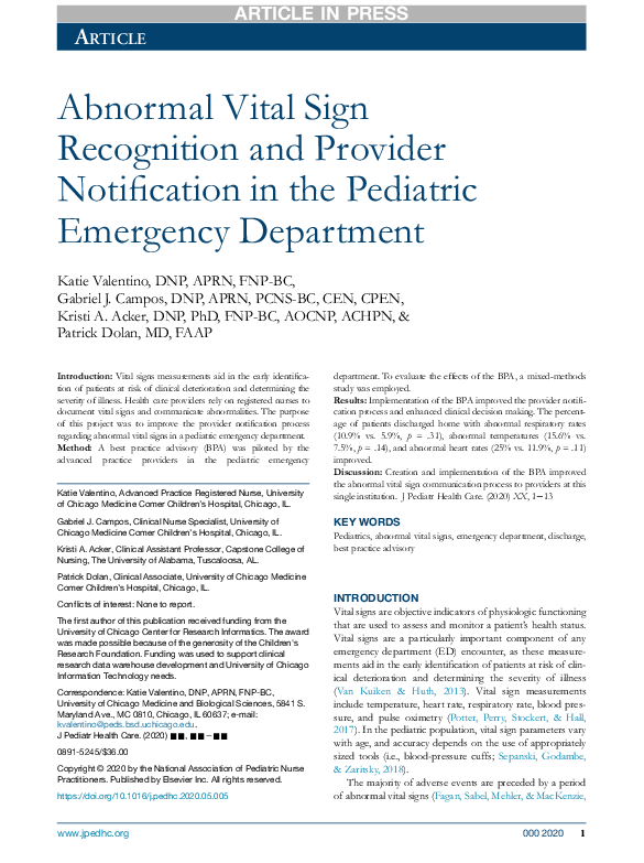 (PDF) Abnormal Vital Sign Recognition and Provider Notification in the ...