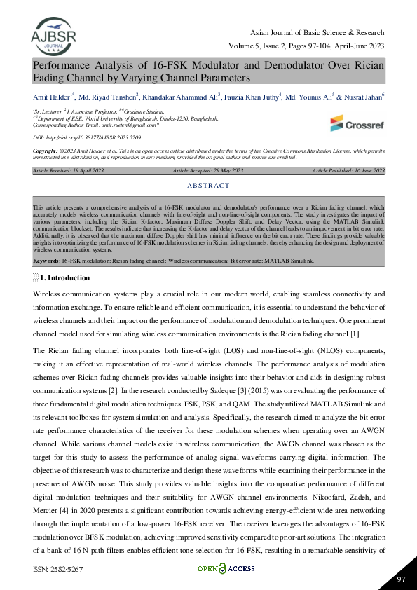 (PDF) Performance Analysis of 16-FSK Modulator and Demodulator Over ...