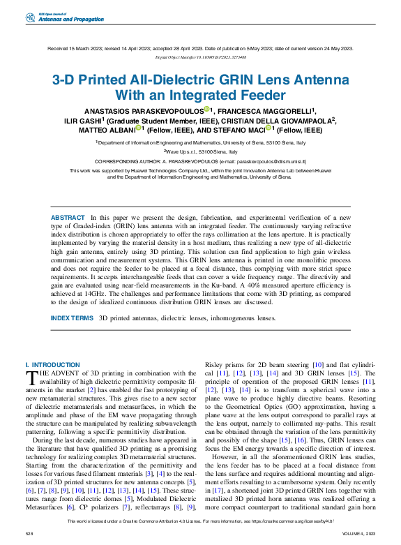 (PDF) 3-D Printed All-Dielectric GRIN Lens Antenna With an Integrated Feeder