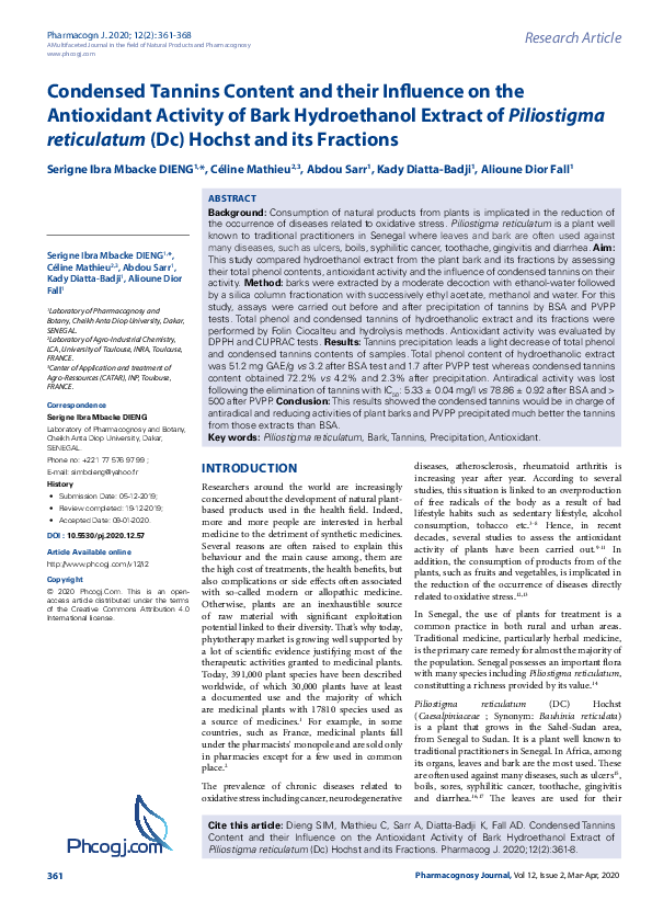 (PDF) Condensed Tannins Content and their Influence on the Antioxidant ...