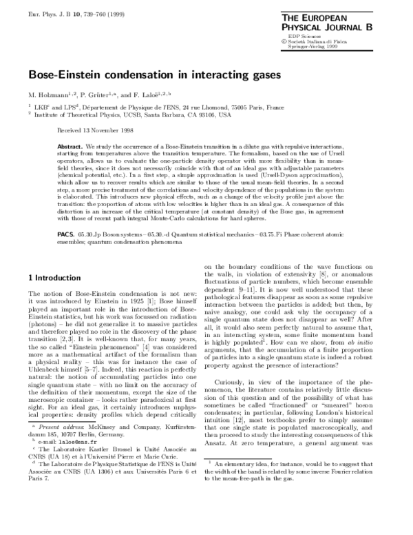 (PDF) Bose-Einstein condensation of interacting gases