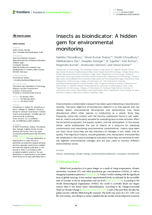 (PDF) Insects as bioindicator: A hidden gem for environmental monitoring