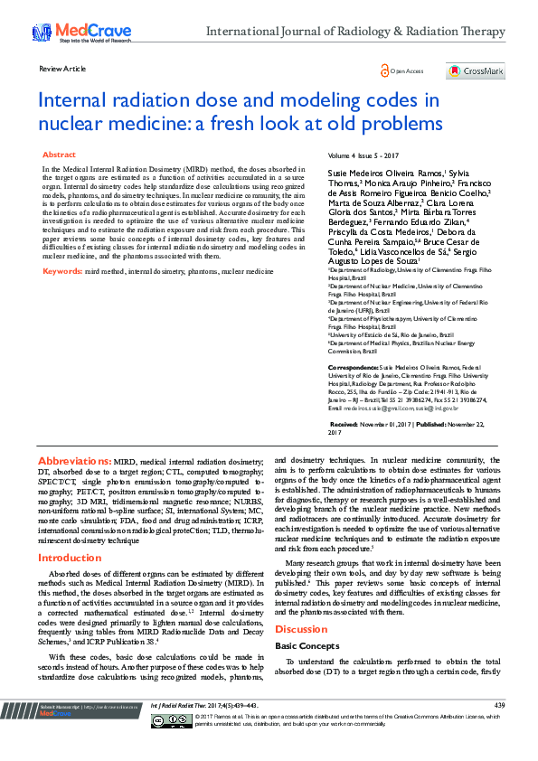 (PDF) Internal Radiation Dose and Modeling Codes in Nuclear Medicine: A ...
