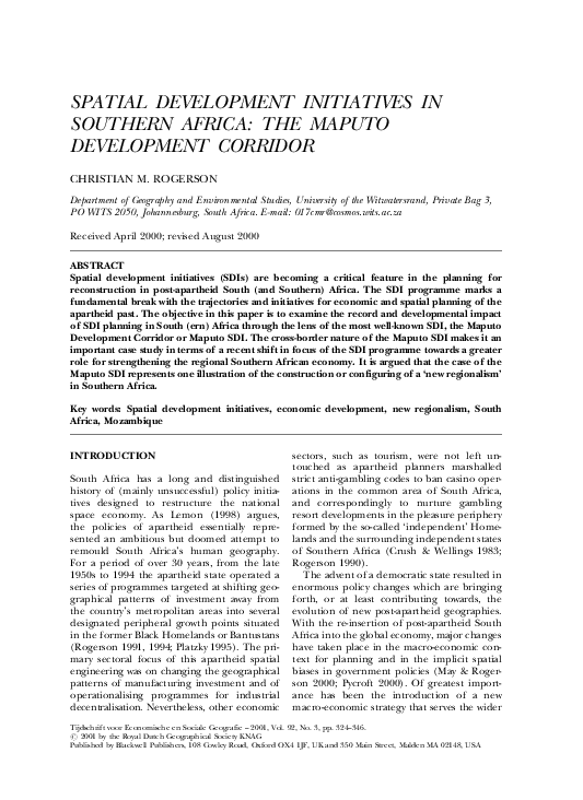 (PDF) Spatial development initiatives in Southern Africa: The Maputo ...