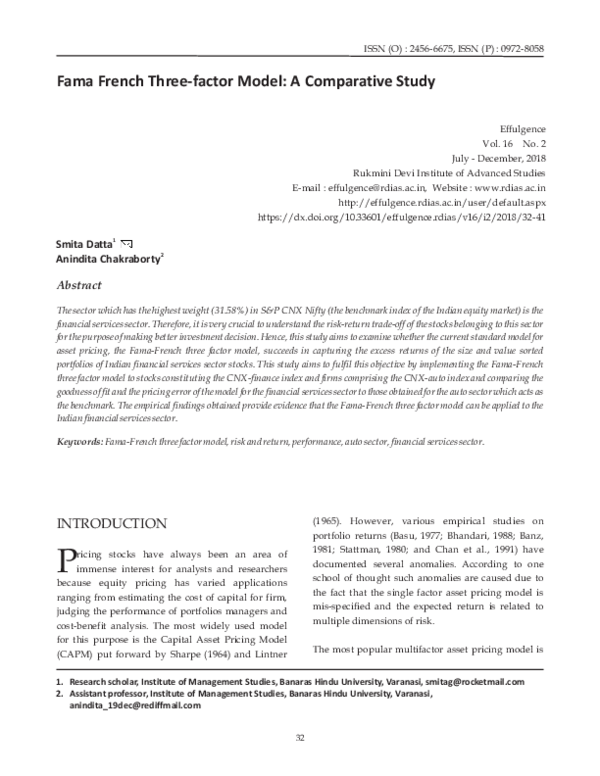(PDF) Fama French Three-factor Model: A Comparative Study