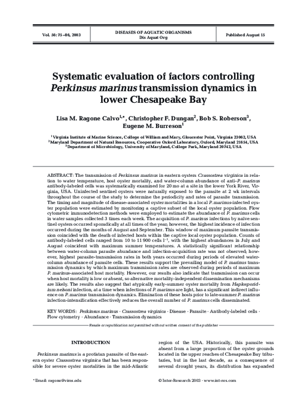 (PDF) Systematic evaluation of factors controlling Perkinsus marinus ...