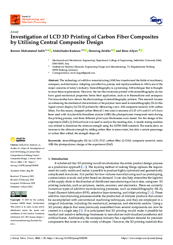 (PDF) Investigation of LCD 3D Printing of Carbon Fiber Composites by ...