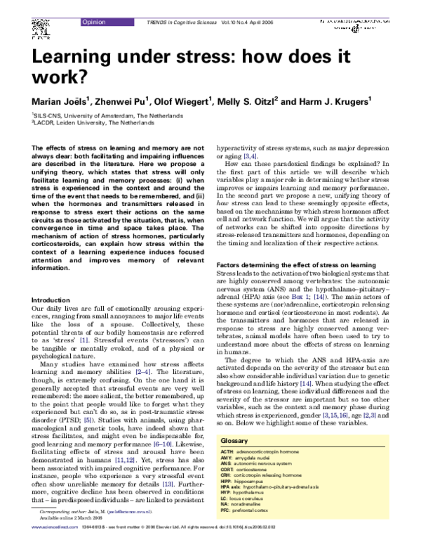 (PDF) Learning under stress: how does it work?
