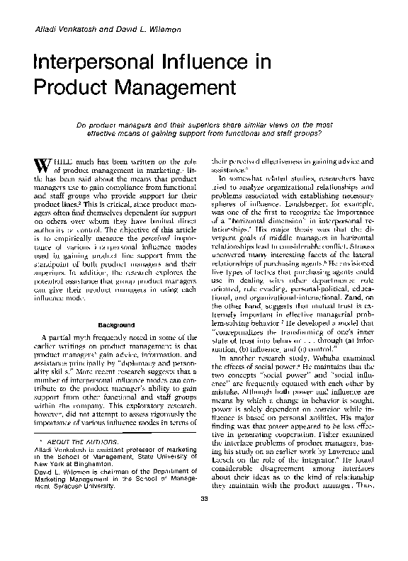 (PDF) Interpersonal Influence in Product Management