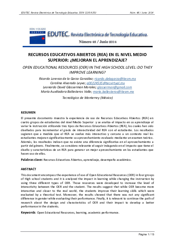 (PDF) Recursos educativos abiertos (REA) en el nivel medio superior: ¿Mejoran el aprendizaje ...
