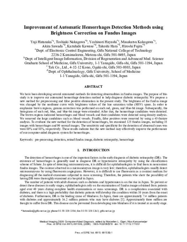 Pdf Improvement Of Automatic Hemorrhage Detection Methods Using Brightness Correction On