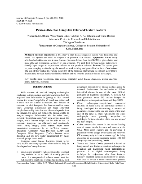 (PDF) Psoriasis Detection Using Skin Color and Texture Features ...