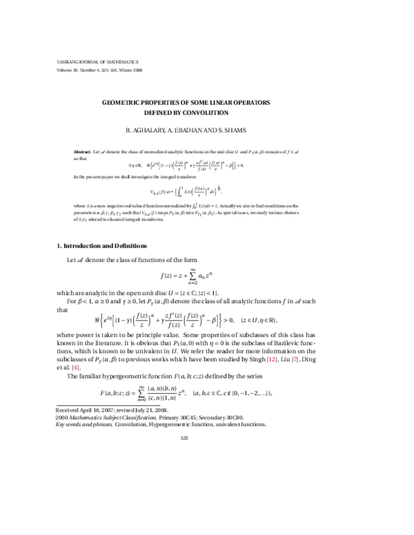 (PDF) Geometric properties of some linear operators defined by convolution