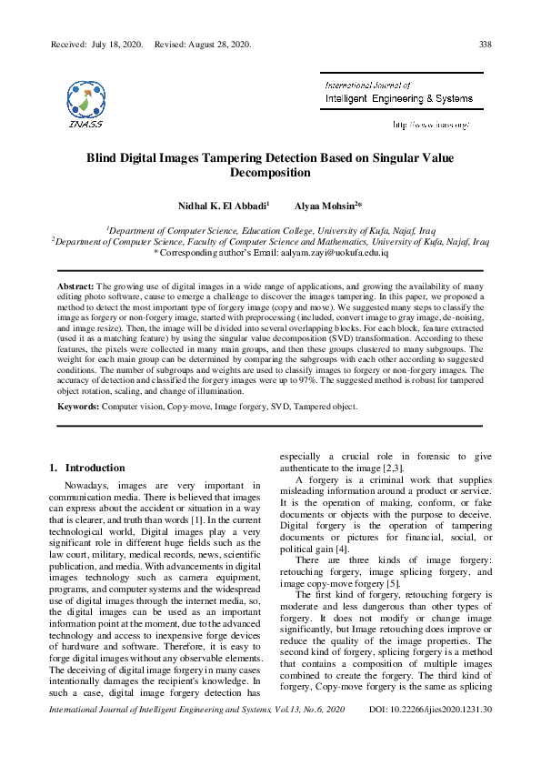 (PDF) Blind Digital Images Tampering Detection Based on Singular Value Decomposition