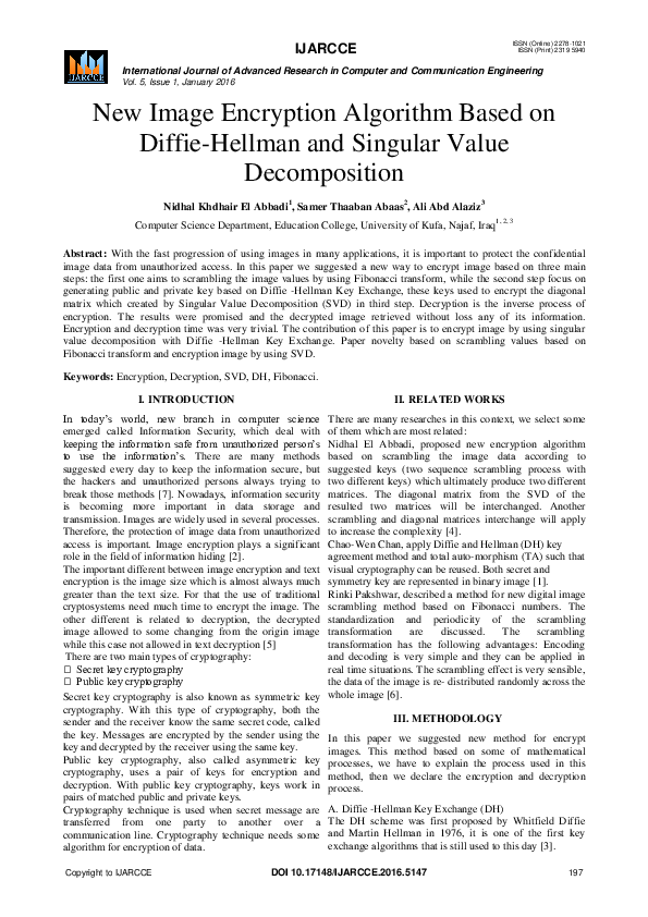 Pdf New Image Encryption Algorithm Based On Diffie Hellman And 3156