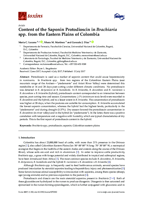 (PDF) Content of the Saponin Protodioscin in Brachiaria spp. from the ...