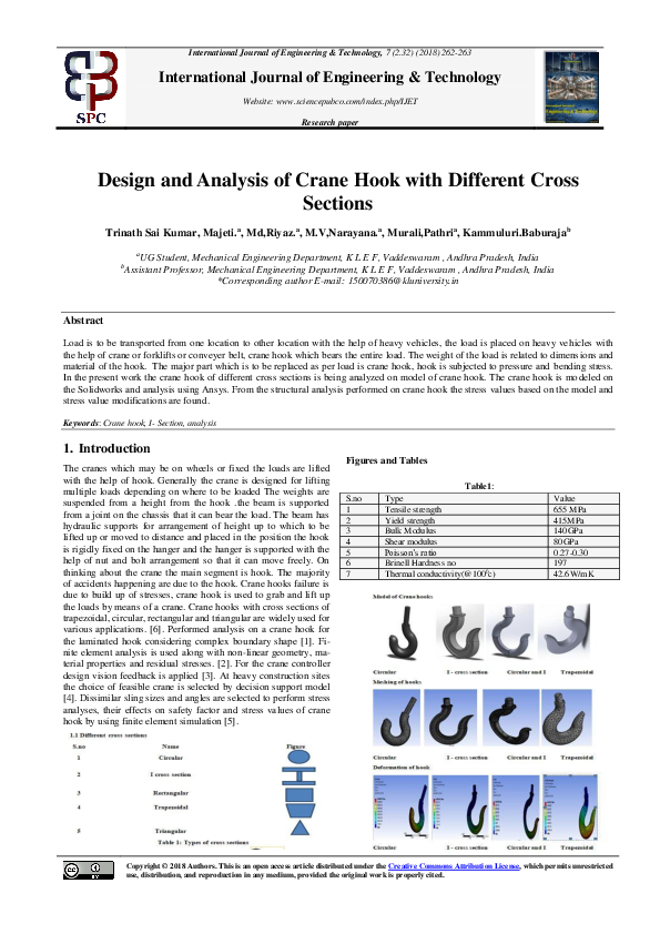 (PDF) Design and Analysis of Crane Hook with Different Cross Sections