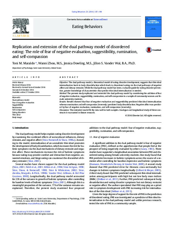 (PDF) Replication and extension of the dual pathway model of disordered ...