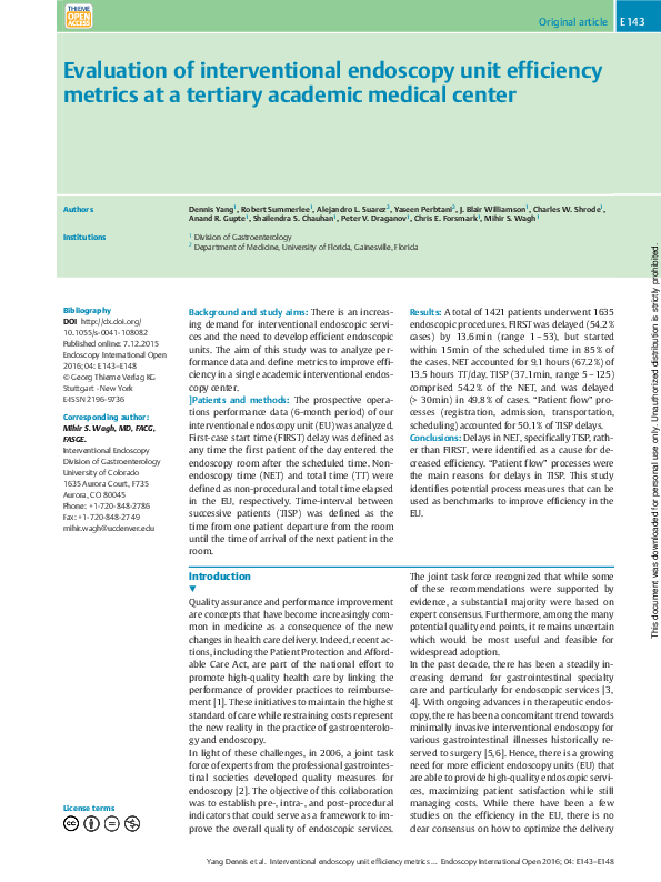 (PDF) Evaluation of interventional endoscopy unit efficiency metrics at ...