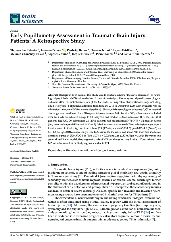 (PDF) Early Pupillometry Assessment in Traumatic Brain Injury Patients ...