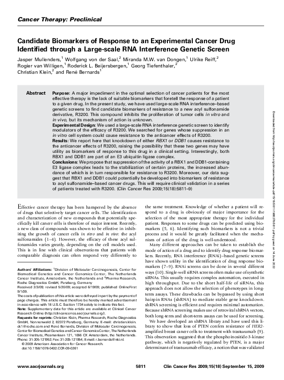 (PDF) Candidate Biomarkers of Response to an Experimental Cancer Drug ...