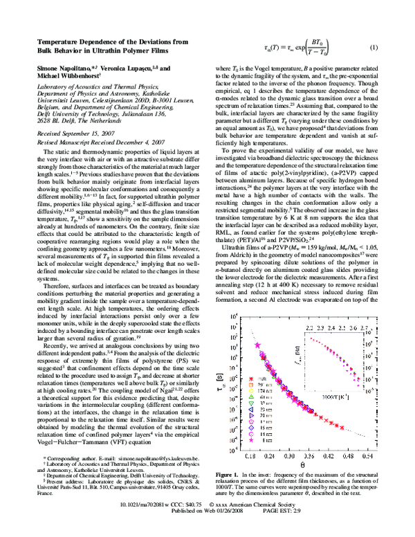 (PDF) Temperature Dependence of the Deviations from Bulk Behavior in Ultrathin Polymer Films