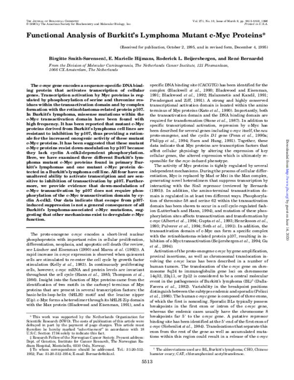 (PDF) Functional Analysis of Burkitt's Lymphoma Mutant c-Myc Proteins