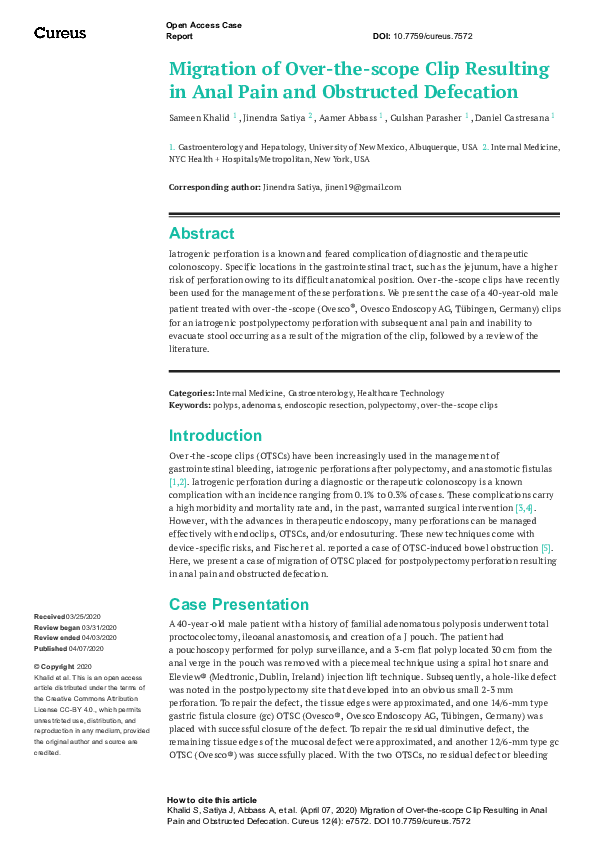(PDF) Migration of Over-the-scope Clip Resulting in Anal Pain and ...