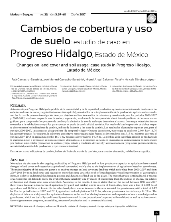 (PDF) Cambios de cobertura y uso de suelo: estudio de caso en Progreso Hidalgo, Estado de México