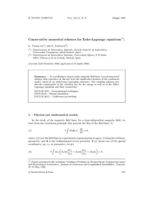 (PDF) Conservative numerical schemes for Euler-Lagrange equations