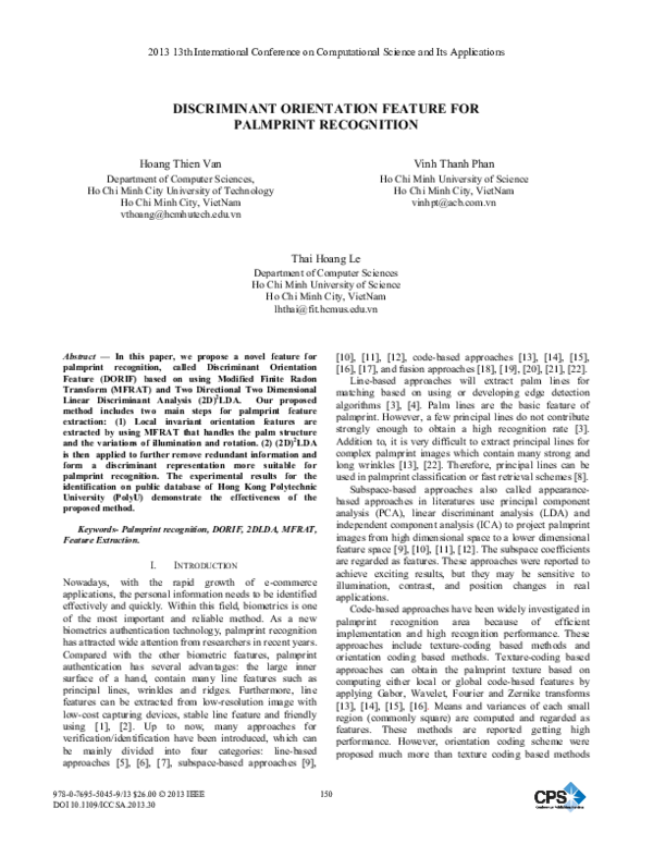 Pdf Discriminant Orientation Feature For Palmprint Recognition