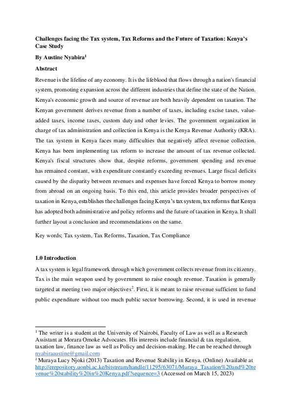 (PDF) Challenges facing the Tax system, Tax Reforms and the Future of ...