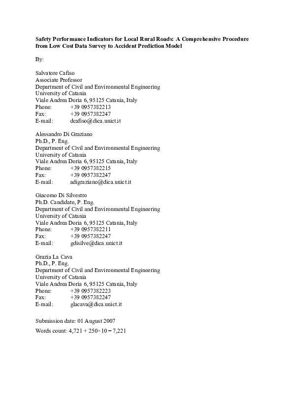 (PDF) Safety Performance Indicators for Local Rural Roads: Comprehensive Procedure from Low-Cost ...