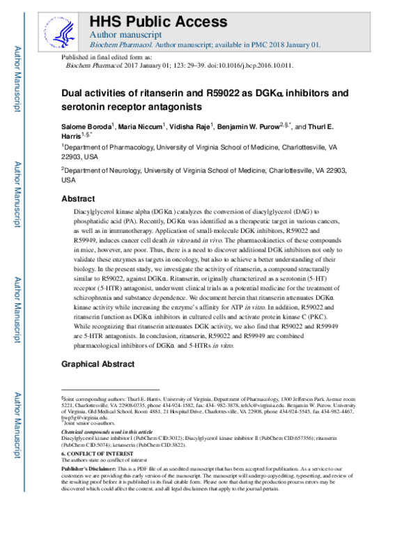 (PDF) Dual activities of ritanserin and R59022 as DGKα inhibitors and ...